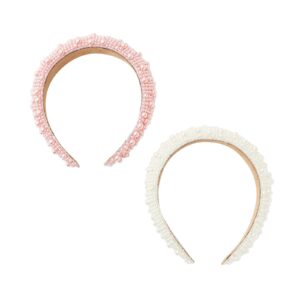 Glamlily 2 Pack Crystal Headbands for Women, Padded Pearl Headband (Light Pink, White)