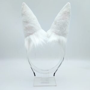 Faylay Plush Furry Bunny Headwear Artificial Rabbit Ear Headband Simulation (2-White)