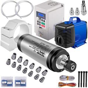 vevor vfd cnc spindle motor kits 110v cnc spindle motor kits 2.2kw water cooled spindle motor 400hz 24000rpm vfd 3hp water pump 80w water pipe 6m&13pcs collet cnc kit&20pcs mill bits for cnc engraver