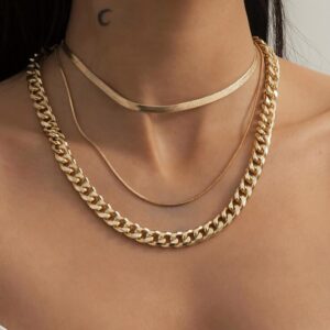 Tayel Punk Layered Snake Choker Necklaces Gold Thick Chunky Twist Circle Necklace Chain Jewelry Adjustable for Women