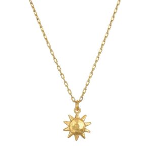 satya jewelry 18k yellow gold plated mini sunburst here comes the sun women's necklace, 16'' plus 2'' extension