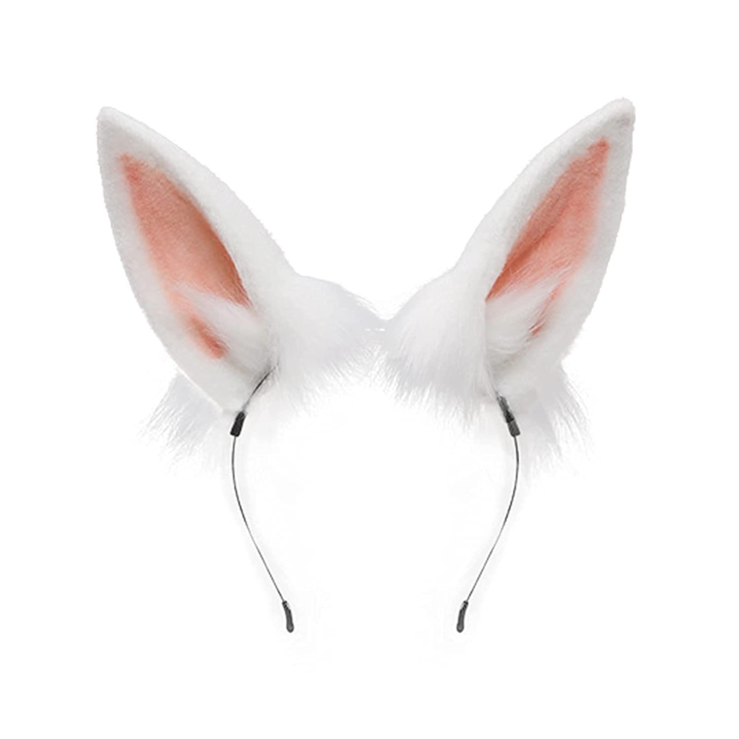 Faylay Plush Furry Bunny Headwear Artificial Rabbit Ear Headband Simulation (2-White)