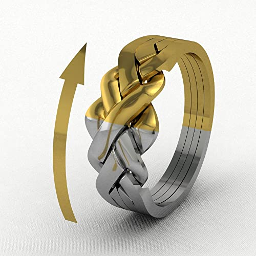 OFLIUM 4 Band 14K Yellow Gold Plated Classical Handmade Puzzle ring 925 Sterling Silver interlocking Knott Ring Women Men Unique ring INCLUDED INSTRUCTION (10.5)