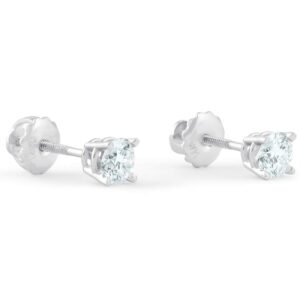 14k White Gold 3/4 Ct T.W. Round-Cut Four Prong Certified Screw Back Diamond Studs Lab Grown (G/H,SI1-2)