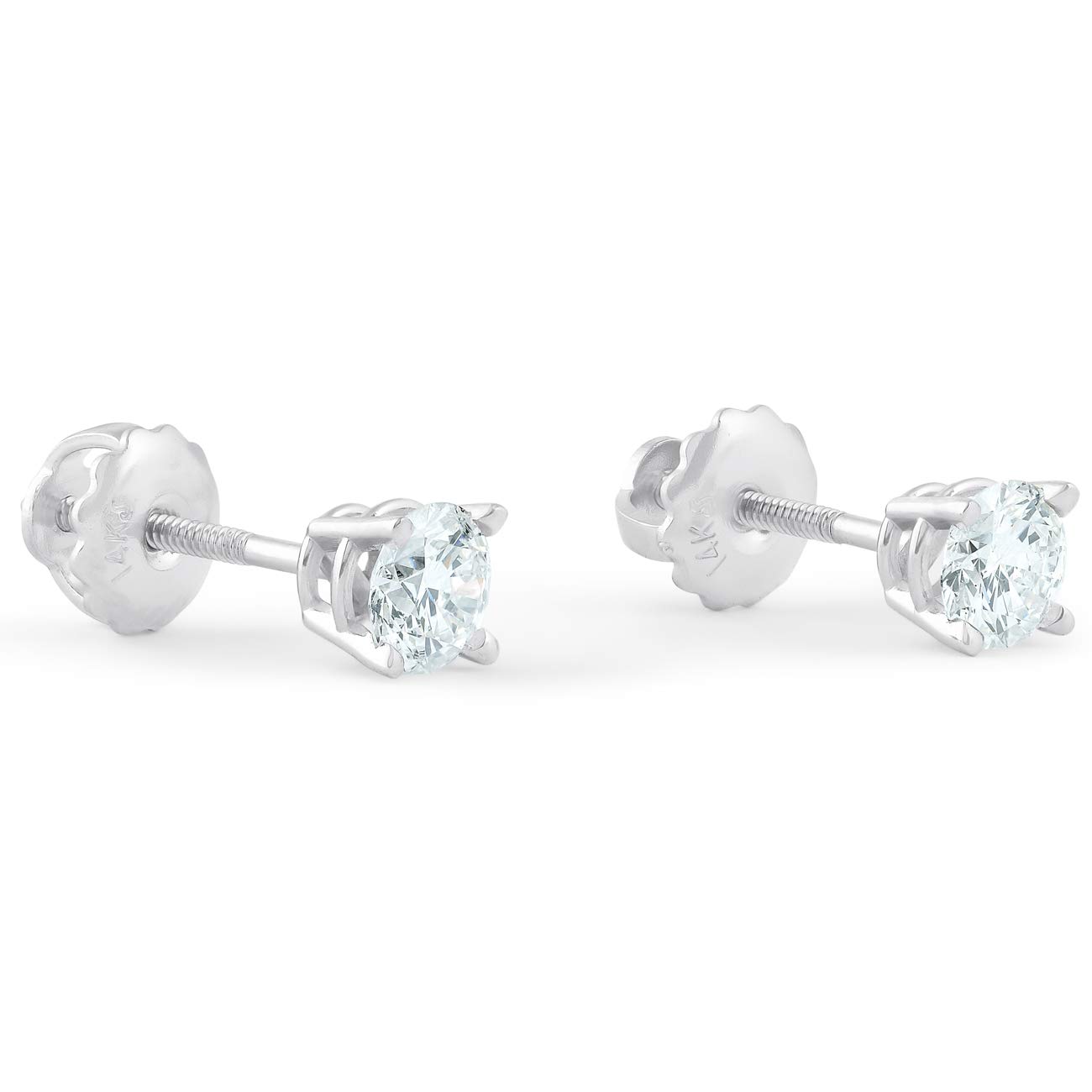 14k White Gold 3/4 Ct T.W. Round-Cut Four Prong Certified Screw Back Diamond Studs Lab Grown (G/H,SI1-2)