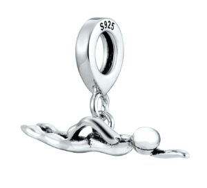 925 sterling silver pendant charm bead for pandora & similar charm bracelets or necklaces (swim swimmer swimming)