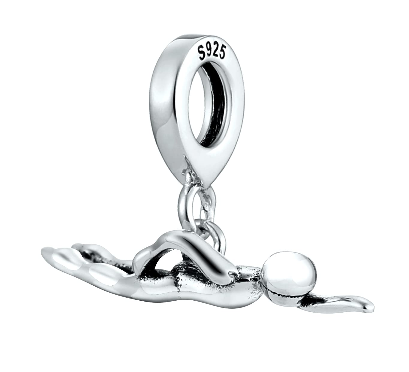 925 Sterling Silver Pendant Charm Bead For Pandora & Similar Charm Bracelets or Necklaces (Swim Swimmer Swimming)