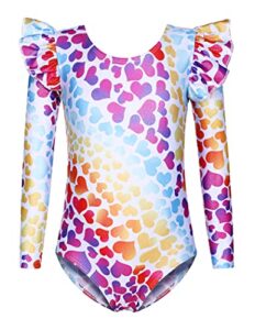 arshiner girls gymnastics leotards ruffle long sleeve shimmer ballet unitard dancewear for 3-10 years