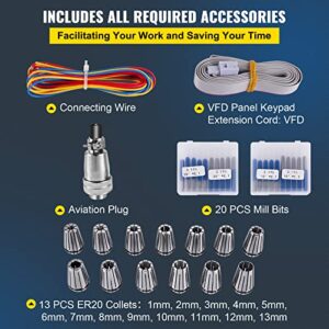 VEVOR VFD CNC Spindle Motor Kits 110V CNC Spindle Motor Kits 2.2KW Water Cooled Spindle Motor 400HZ 24000RPM VFD 3HP Water Pump 80W Water Pipe 6m&13pcs Collet CNC Kit&20pcs Mill Bits for CNC Engraver