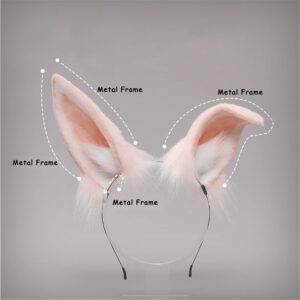 Faylay Plush Furry Bunny Headwear Artificial Rabbit Ear Headband Simulation (2-White)