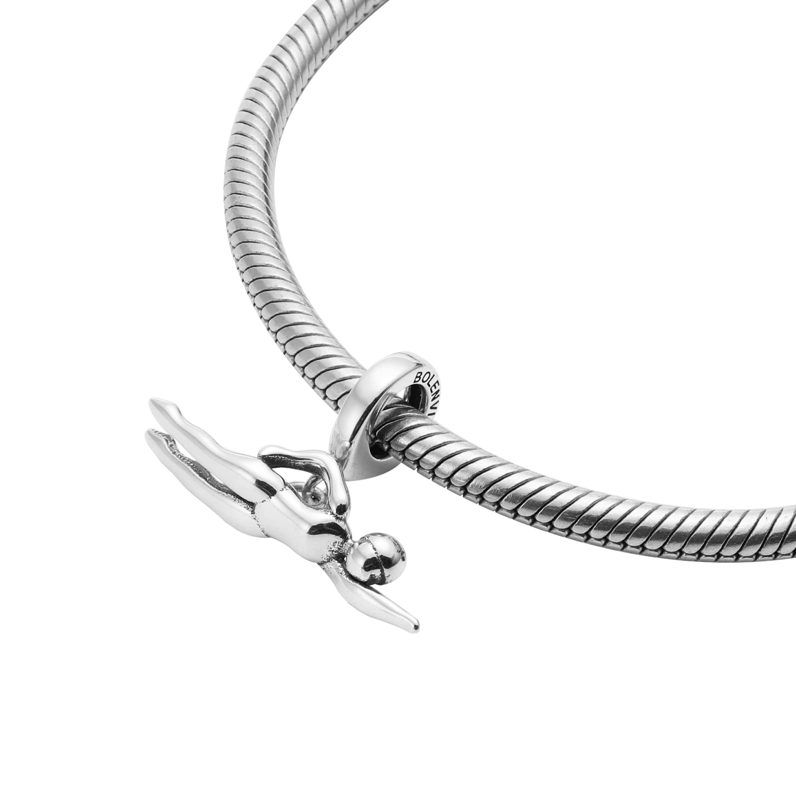 925 Sterling Silver Pendant Charm Bead For Pandora & Similar Charm Bracelets or Necklaces (Swim Swimmer Swimming)