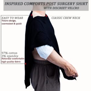 OUDI LINE Uni-Sex Post Shoulder Surgery Shirt & Rehab Shirt with Stick On Fasteners, Convenient and Quick (Large, Black)