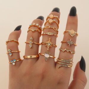 HUASAI Gold Rings for Women Non Tarnish Gifts Trendy Stuff Stackable Rings Boho Knuckle Rings Set Midi Pinky Rings Pack Trendy Turquoise Rings Christmas Gifts Stocking Stuffers(Ring A)