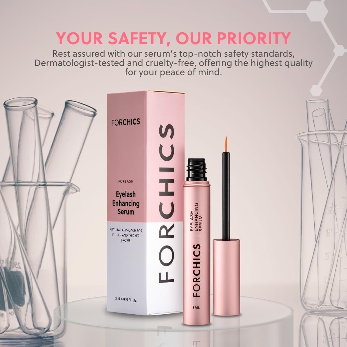 ForChics ForLash Eyelash Growth Serum - Enhancement Lash Booster For Fuller, Thicker, and Longer Eyelashes - Organic Lash Enhancer & Essential Thickener | Vegan & Cruelty-Free - [0.10 fl. oz / 3ml]