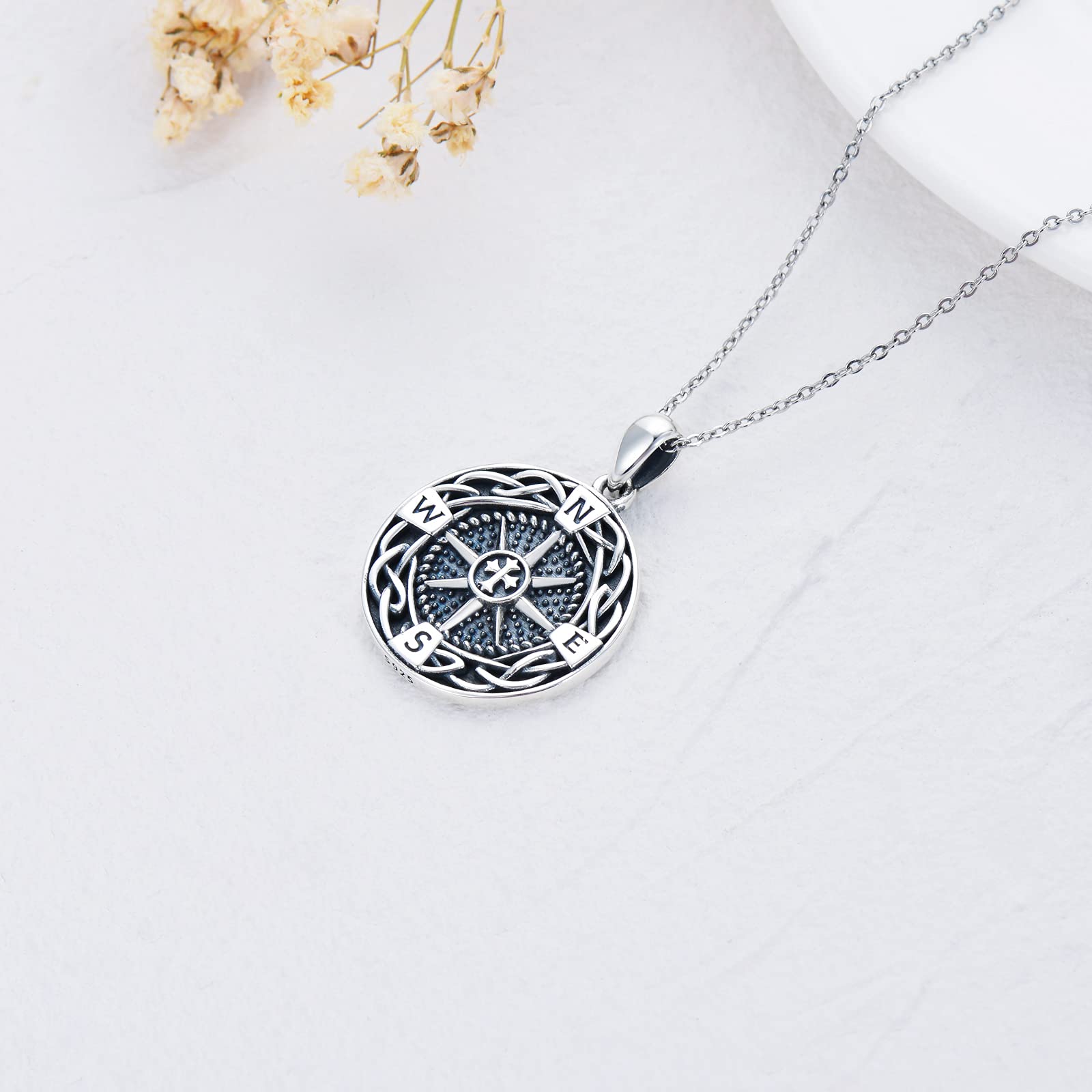 JUSTKIDSTOY Compass Necklace Sterling Silver Celtic Knot Travel Pendant Necklace Inspirational Graduation Jewelry Gifts for Women Men