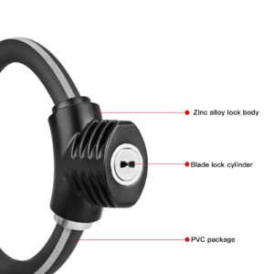 5.5in Bike Lock Cable with Key, Bike Locks Heavy Duty Anti Theft, Bicycle Lock Cable with Reflective for Road Bike Mountain Electric Bike(Reflective Matte Black)