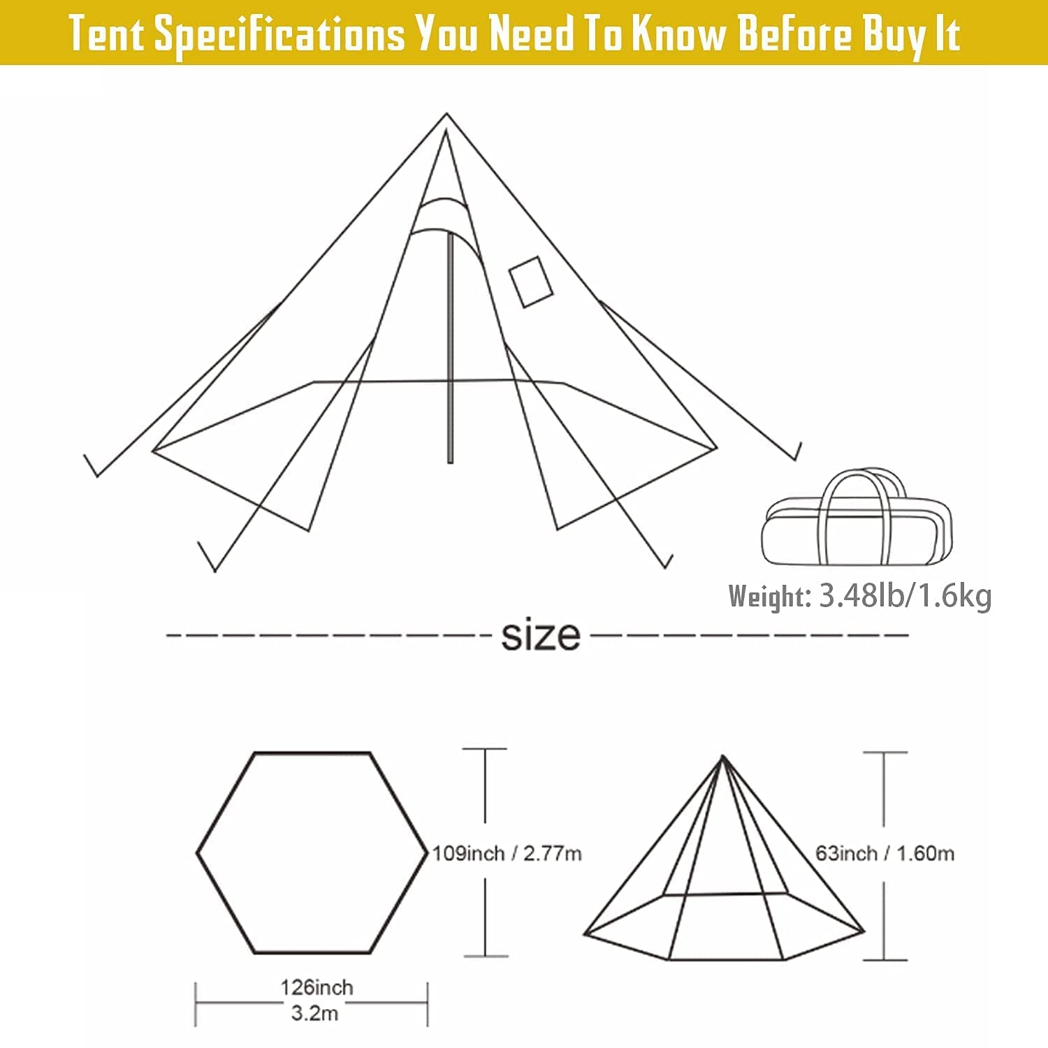 Hot Tent with Stove Jack Camping Tipi Tent FIREHIKING for 1-2 Person 4 Season