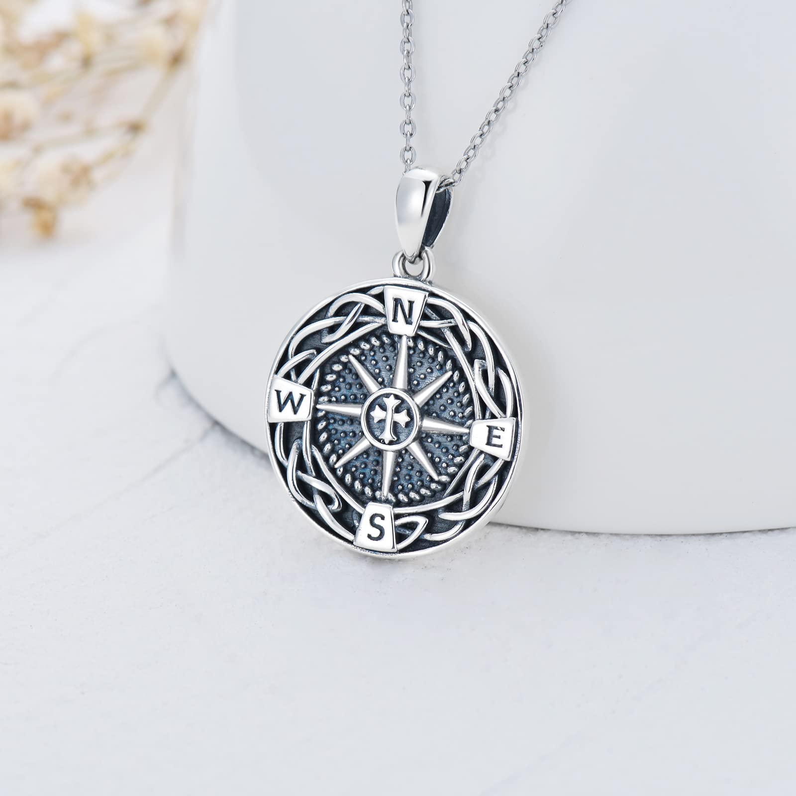 JUSTKIDSTOY Compass Necklace Sterling Silver Celtic Knot Travel Pendant Necklace Inspirational Graduation Jewelry Gifts for Women Men