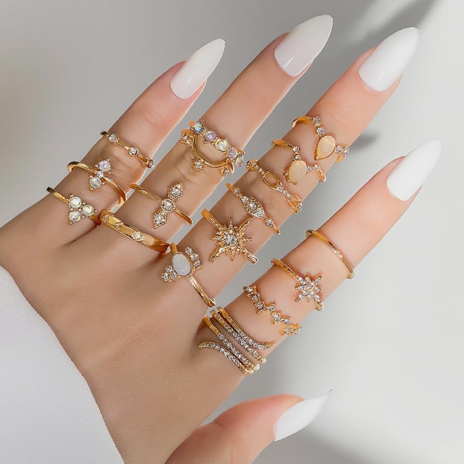 HUASAI Gold Rings for Women Non Tarnish Gifts Trendy Stuff Stackable Rings Boho Knuckle Rings Set Midi Pinky Rings Pack Trendy Turquoise Rings Christmas Gifts Stocking Stuffers(Ring A)