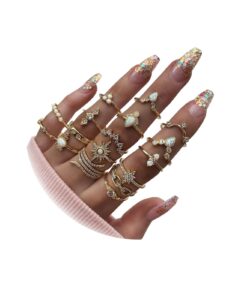 huasai gold rings for women non tarnish gifts trendy stuff stackable rings boho knuckle rings set midi pinky rings pack trendy turquoise rings christmas gifts stocking stuffers(ring a)