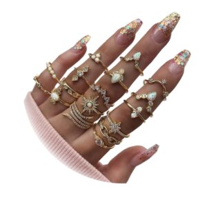 HUASAI Gold Rings for Women Non Tarnish Gifts Trendy Stuff Stackable Rings Boho Knuckle Rings Set Midi Pinky Rings Pack Trendy Turquoise Rings Christmas Gifts Stocking Stuffers(Ring A)