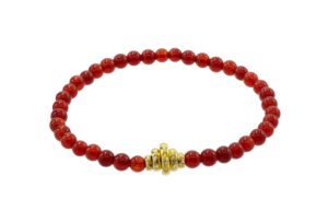 ltc designs 4mm red-agate (carnelian) stretch bracelet with gold-toned metal centerpieces perfect for back to school, 6.5".also for men, women