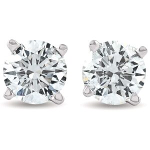 14k white gold 3/4 ct t.w. round-cut four prong certified screw back diamond studs lab grown (g/h,si1-2)