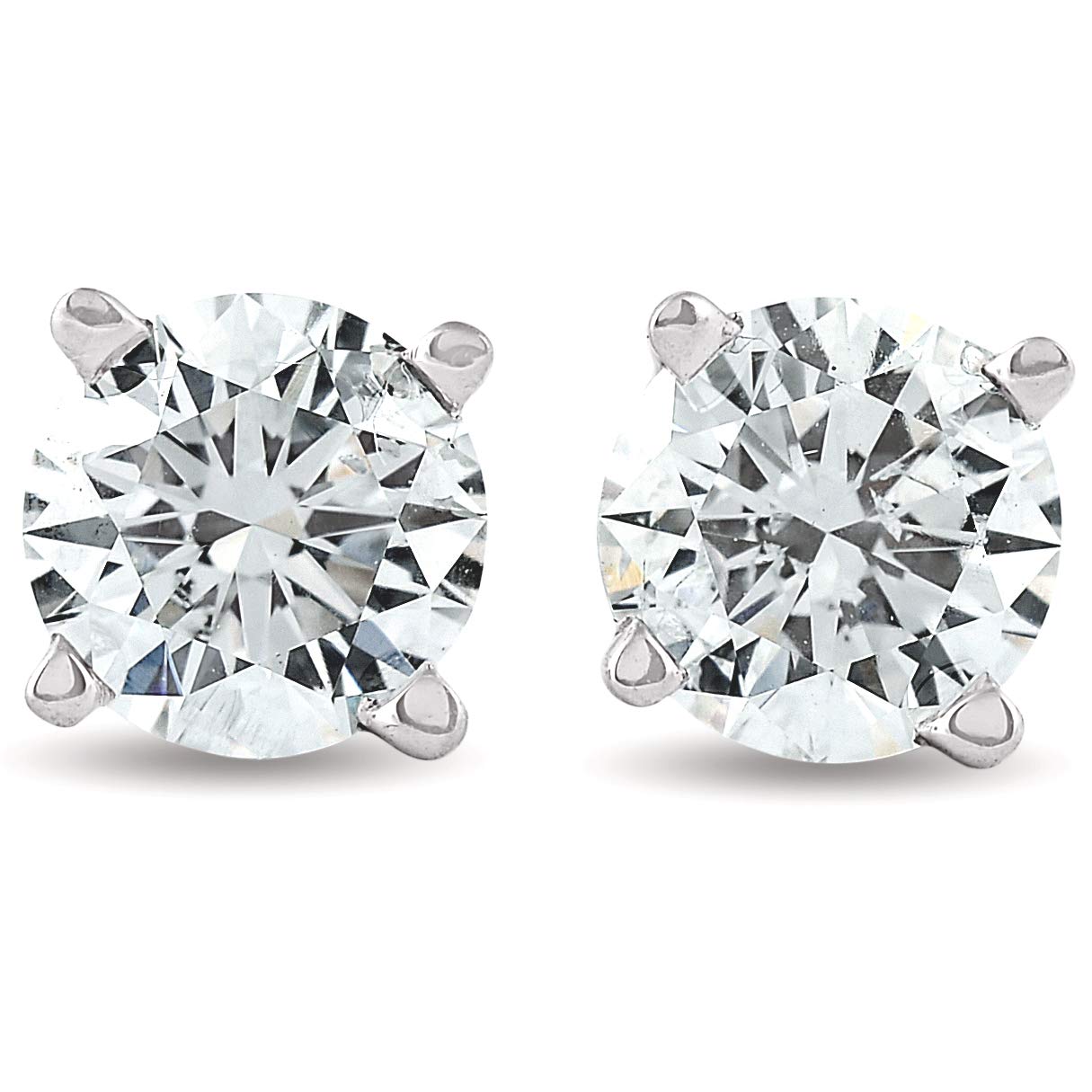 14k White Gold 3/4 Ct T.W. Round-Cut Four Prong Certified Screw Back Diamond Studs Lab Grown (G/H,SI1-2)