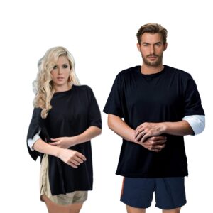 oudi line uni-sex post shoulder surgery shirt & rehab shirt with stick on fasteners, convenient and quick (large, black)