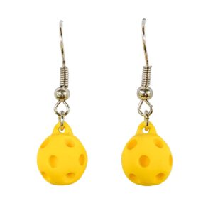 mini pickleball earrings - hook and dangle style, 1cm (.36in) diameter ball, great pickleball accessory