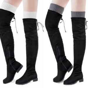 Pcavin Thigh High Socks for Women Cable Knit Over the Knee Boot Socks, Long Warm Leg Warmers Winter(White&Gray)