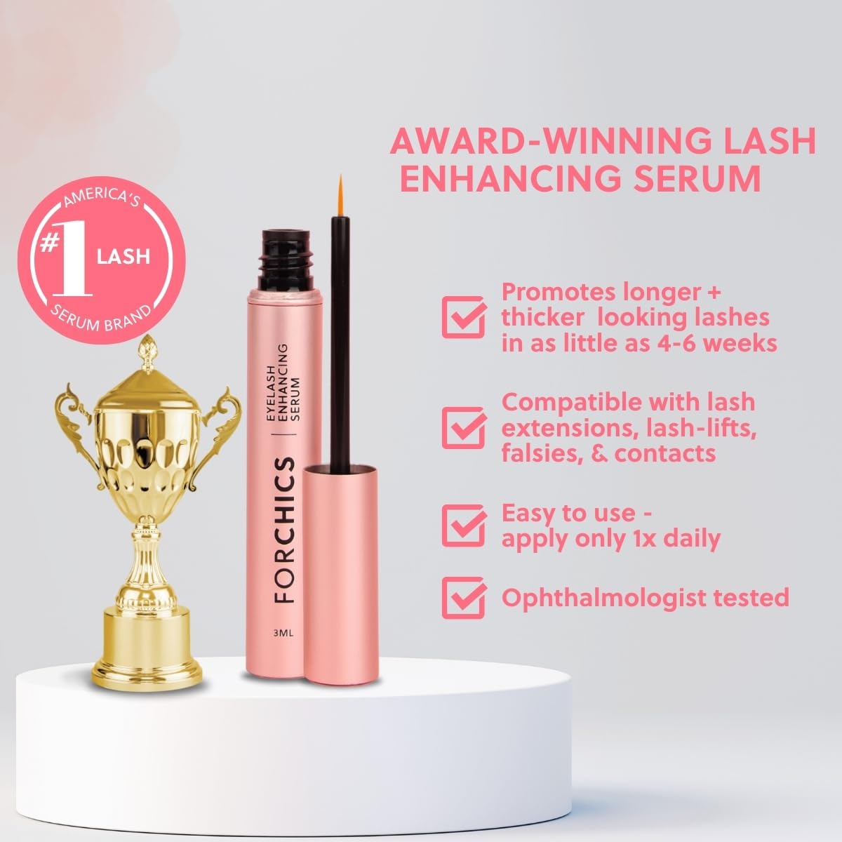 ForChics ForLash Eyelash Growth Serum - Enhancement Lash Booster For Fuller, Thicker, and Longer Eyelashes - Organic Lash Enhancer & Essential Thickener | Vegan & Cruelty-Free - [0.10 fl. oz / 3ml]