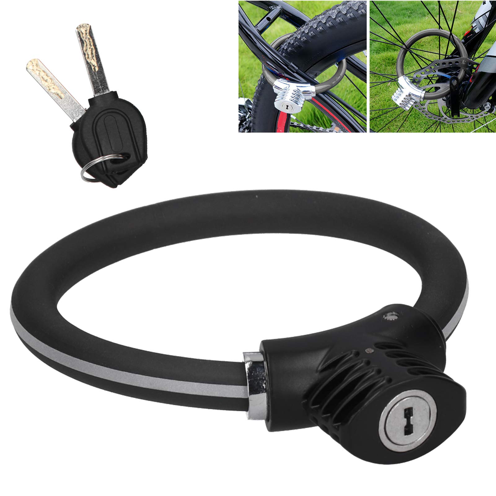 5.5in Bike Lock Cable with Key, Bike Locks Heavy Duty Anti Theft, Bicycle Lock Cable with Reflective for Road Bike Mountain Electric Bike(Reflective Matte Black)