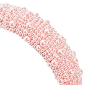 Glamlily 2 Pack Crystal Headbands for Women, Padded Pearl Headband (Light Pink, White)