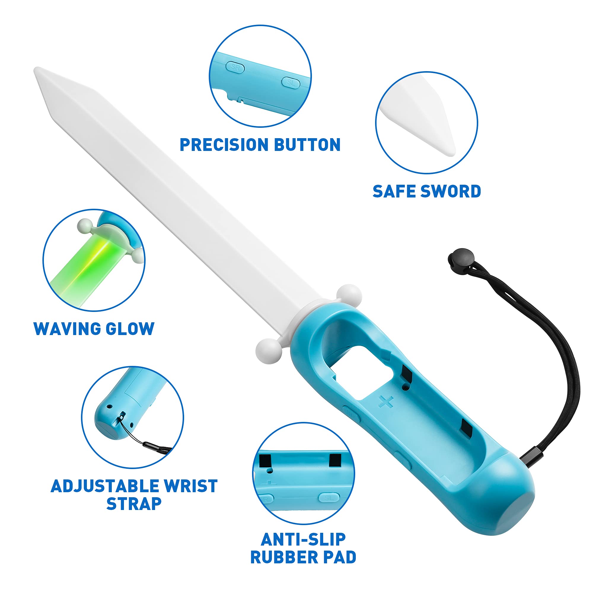 FANPL LED Sword for The Legend of Zelda: Skyward Sword HD Game Accessory, Lighted Game Sword Handle Grip for Switch & Switch OLED Right Joy Con Controller, Enhanced Zelda Gaming Experience (Blue)