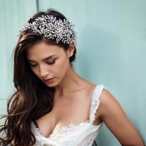 GAODESI Wedding Headband Rhinestone Bridal Hair Pieces Lengthen Wedding Hair Accessories for Brides