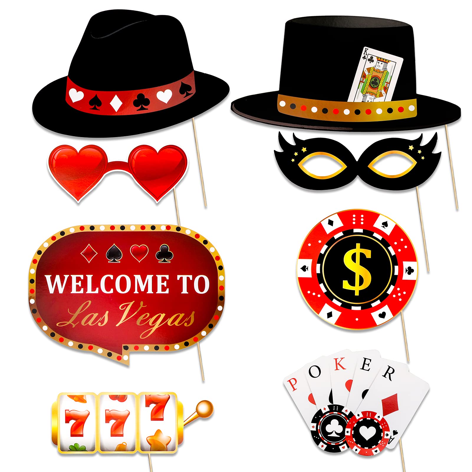 Las Vegas Casino Photo Booth Props Funny DIY Poker Theme Selfie Props Kit for Night Party Decoration Party Favors 25 Pieces