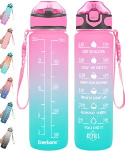 enerbone 32 oz drinking water bottle with times to drink and straw, motivational with carrying strap, leakproof bpa & toxic free, ensure you drink enough water for fitness gym outdoor