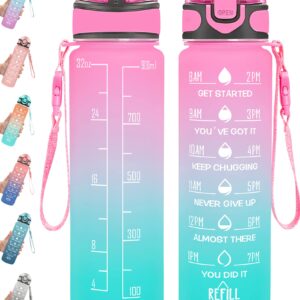 Enerbone 32 oz Drinking Water Bottle with Times to Drink and Straw, Motivational with Carrying Strap, Leakproof BPA & Toxic Free, Ensure You Drink Enough Water for Fitness Gym Outdoor