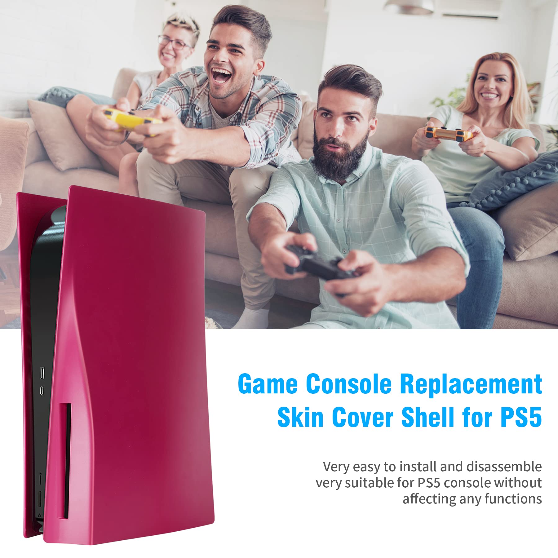 Benazcap Faceplate for PS5,Hard Shockproof Plates Face Plate Cover Side Plate Shell for PlayStation 5, Red Plates Compatible with PS5 (Disc Version)