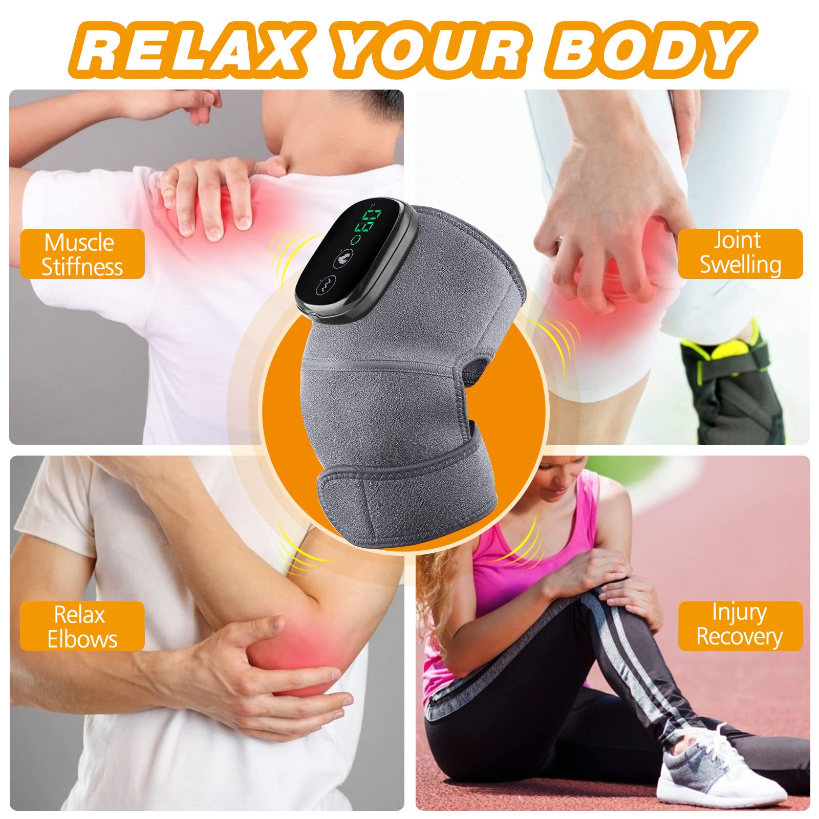 MOAJAZA Cordless Knee Massager with Heat and Vibration, Knee Heating Pad, Heated Knee Elbow Shoulder Brace Wrap, Heated Knee Brace Heating Pad for Knee Elbow Shoulder Relax