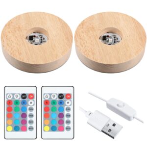 3.94 inch wooden light stand base colorful led lights display base with remote control for selenite tower 3d laser crystal glass resin art (2 pieces)