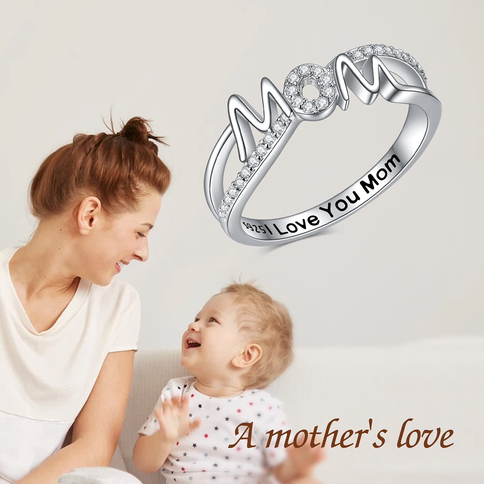 YFN Mom Rings 925 Sterling Silver Mom Rings Mothers Ring Women Jewelry Gifts for Mum