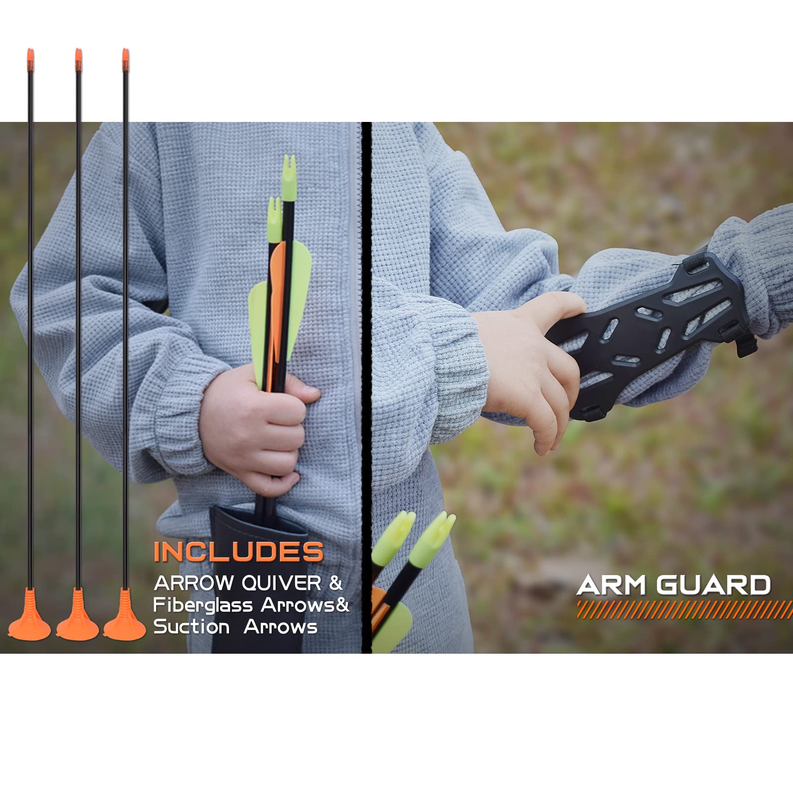 Elong Youth Recurve Bow and Arrow Set Outdoor with Quiver Children Junior Archery Beginner Longbow Target Training for Teen Teams Game