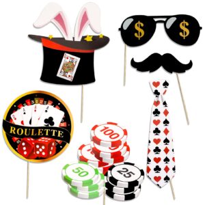 Las Vegas Casino Photo Booth Props Funny DIY Poker Theme Selfie Props Kit for Night Party Decoration Party Favors 25 Pieces