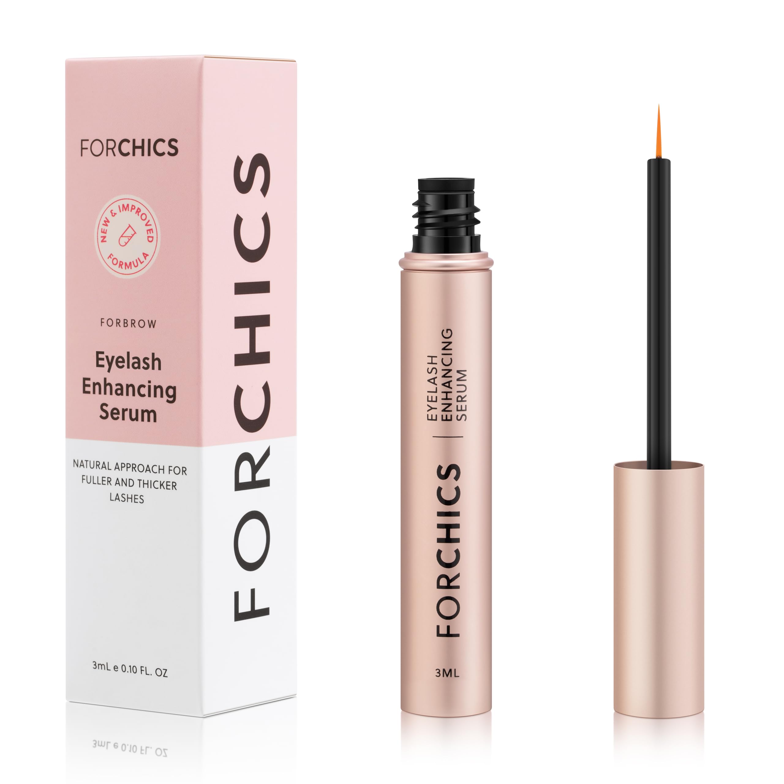 ForChics ForLash Eyelash Growth Serum - Enhancement Lash Booster For Fuller, Thicker, and Longer Eyelashes - Organic Lash Enhancer & Essential Thickener | Vegan & Cruelty-Free - [0.10 fl. oz / 3ml]