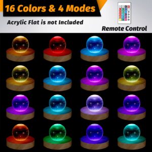 3.94 Inch Wooden Light Stand Base Colorful LED Lights Display Base with Remote Control for Selenite Tower 3D Laser Crystal Glass Resin Art (2 Pieces)