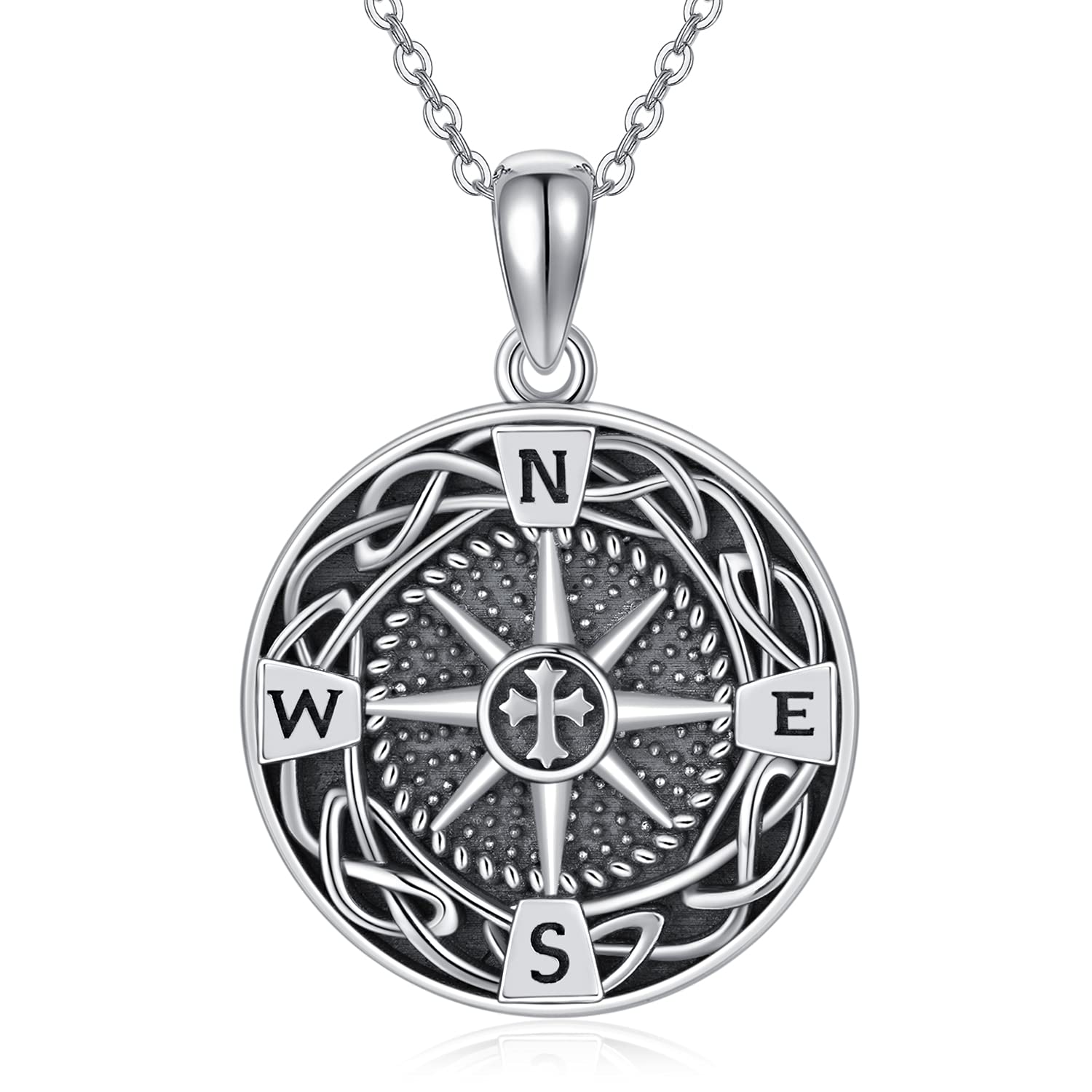 JUSTKIDSTOY Compass Necklace Sterling Silver Celtic Knot Travel Pendant Necklace Inspirational Graduation Jewelry Gifts for Women Men