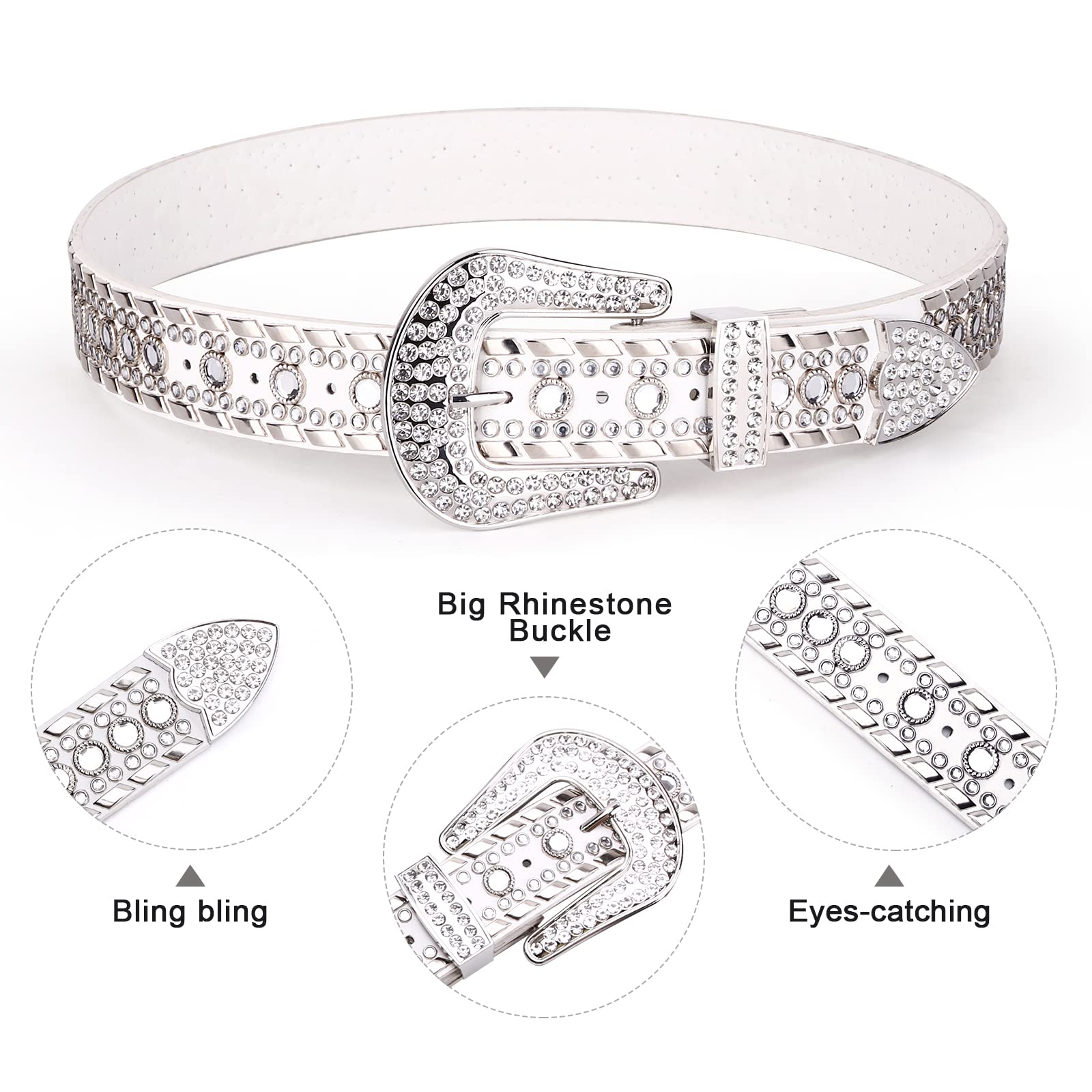 UnFader Bling Rhinestone Belts for Women, Fashion Cowgirl Western Studded Belts for Jeans Pants