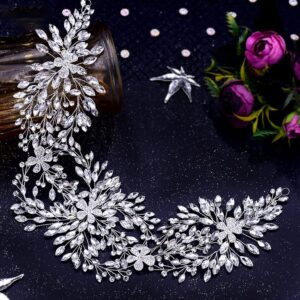 GAODESI Wedding Headband Rhinestone Bridal Hair Pieces Lengthen Wedding Hair Accessories for Brides